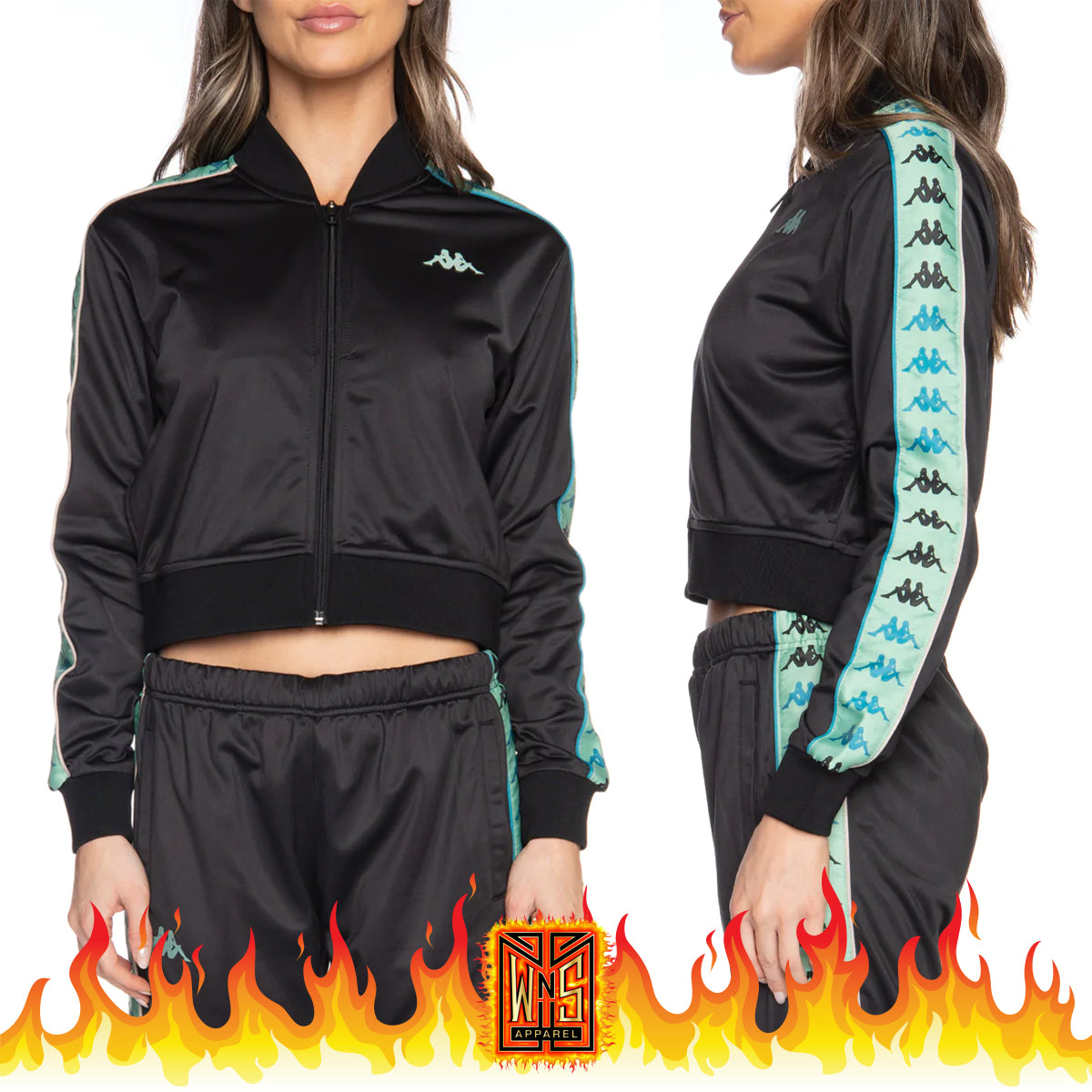 Kappa 222 Banda Three Track Jacket - Black Smoke Sage – WNS Apparel